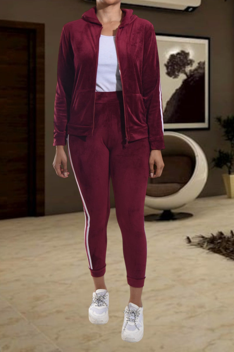 Ladies Maroon Side Stripe Tracksuit – StylePhase SA