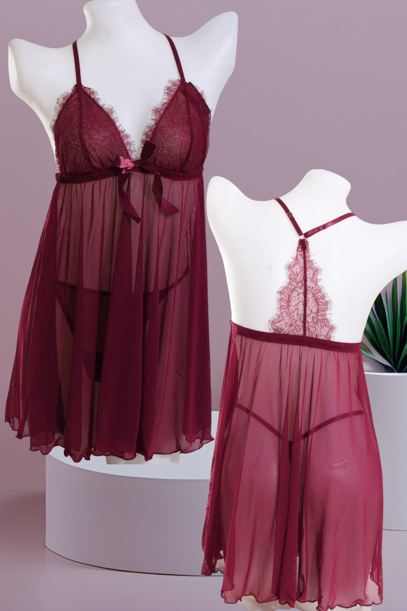 Maroon Patterned 2 Piece Lingerie Set – StylePhase SA