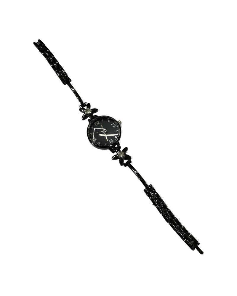 Flower Detail Black Chain Watch – StylePhase SA