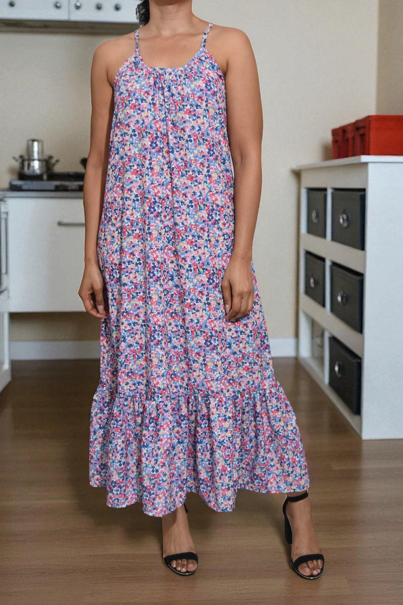 Ladies Floral Strappy Ruffle End Dress – StylePhase SA
