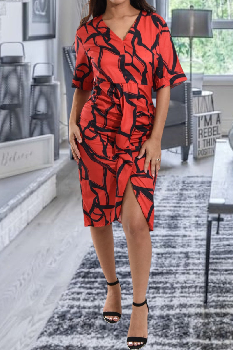 Ladies Red Front Slit Dress – StylePhase SA
