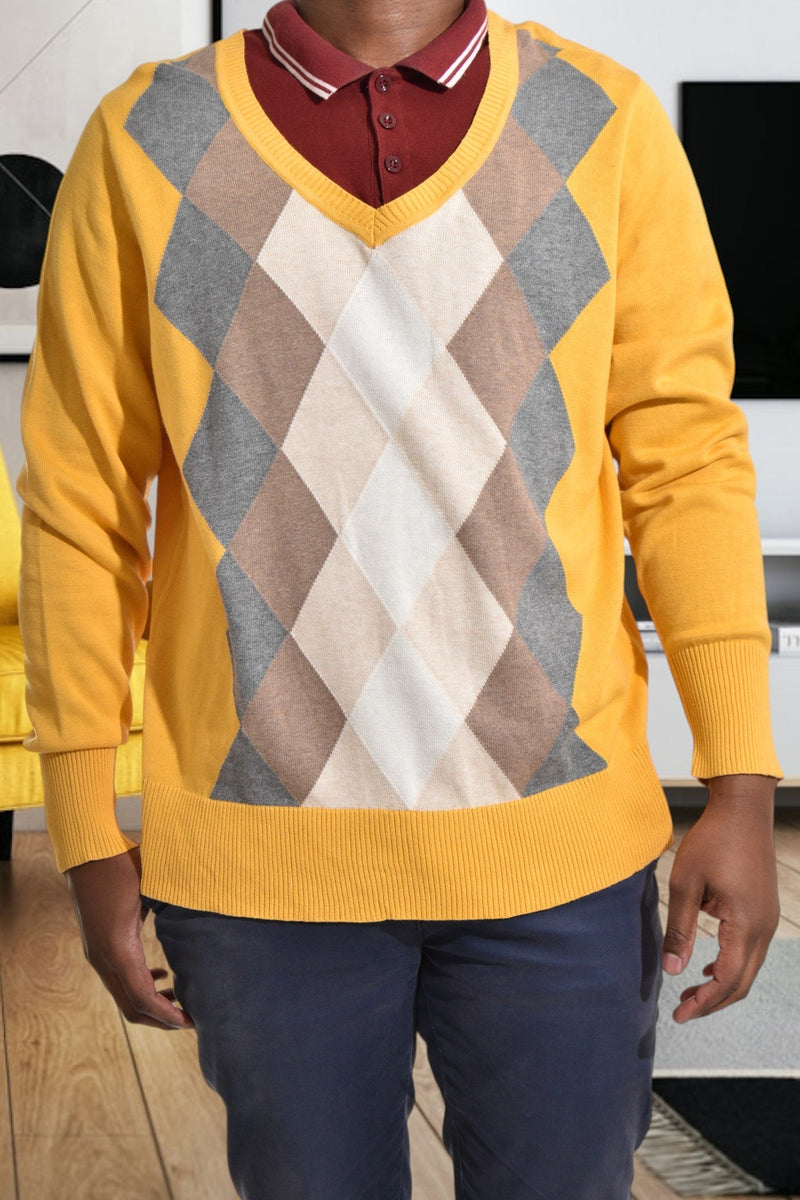 Mens Yellow Diamond Print Sweater – StylePhase SA